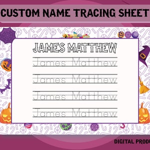 Custom Name Tracing Sheet, Halloween Themed Printable Name Writing ...