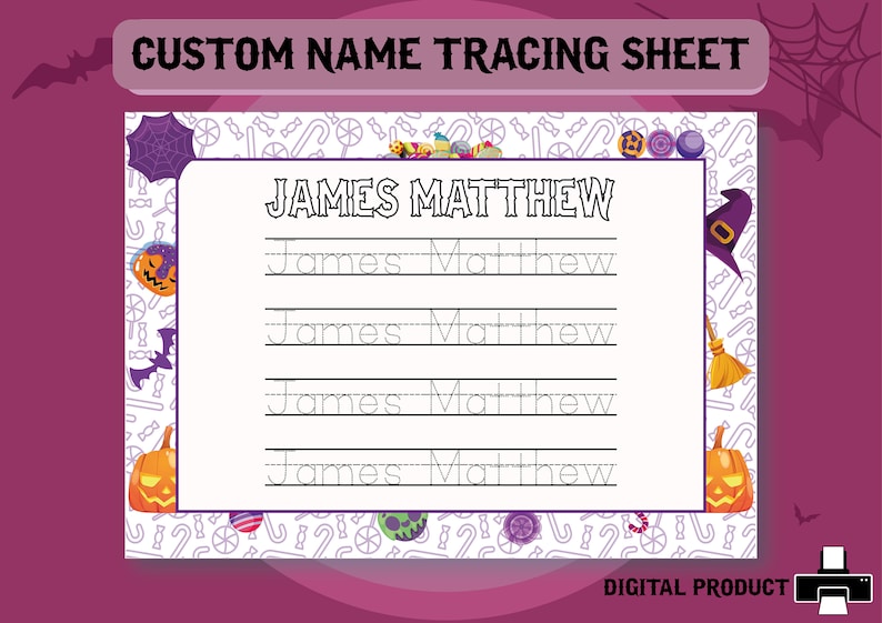 Custom Name Tracing Sheet, Halloween Themed Printable Name Writing ...