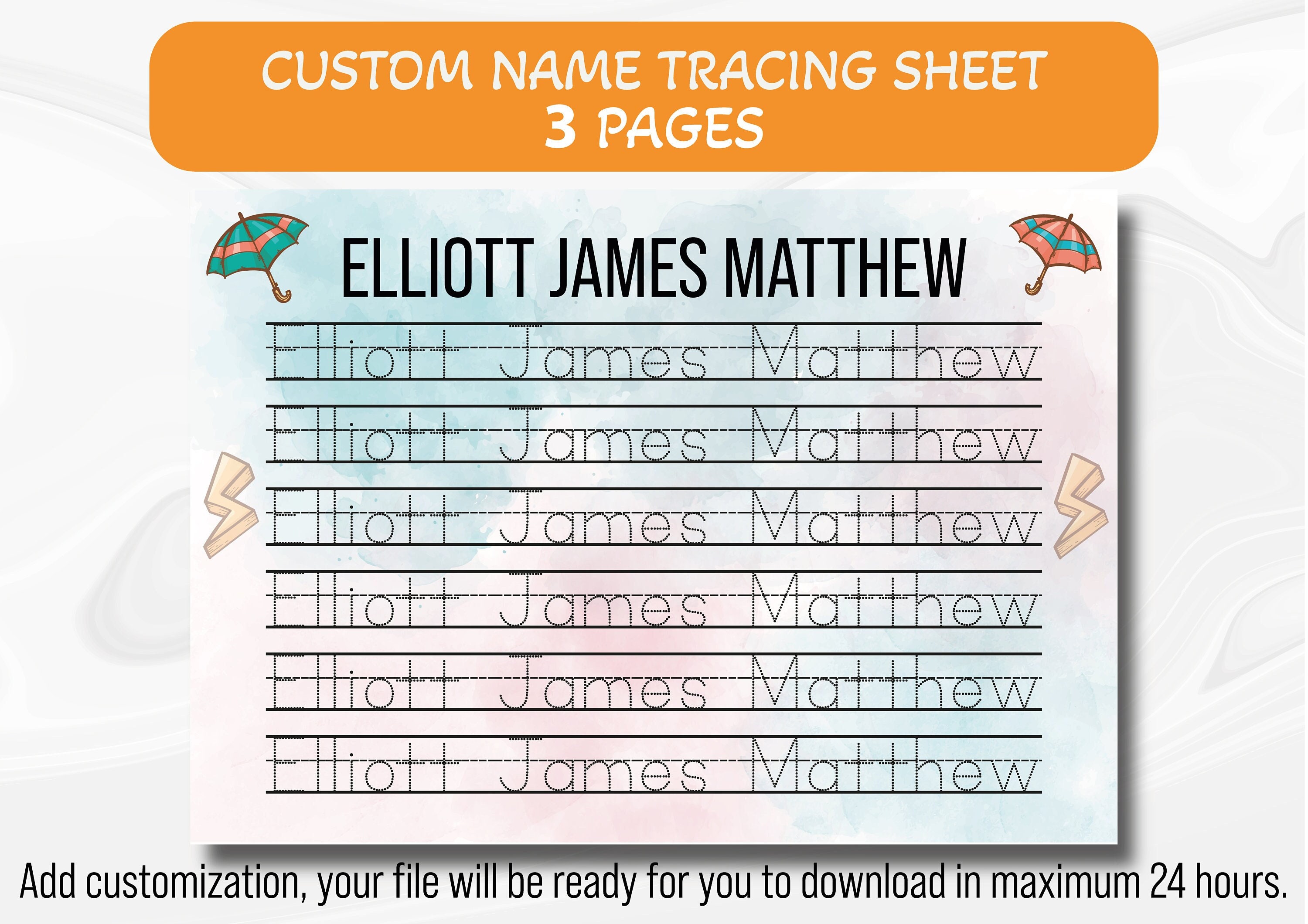 Custom Name Tracing Worksheets 3 Pages, Printable Handwriting Practice ...