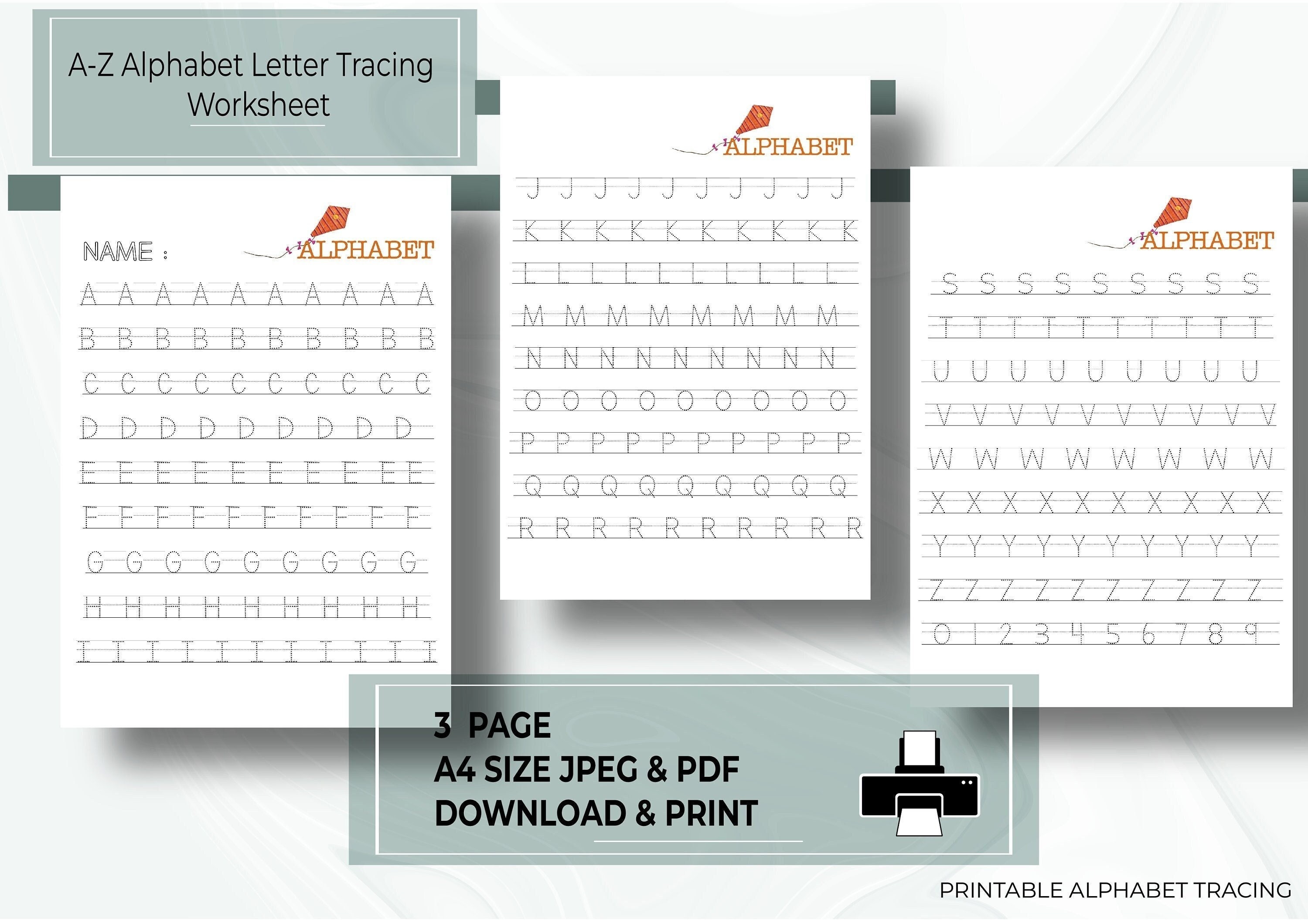 26 Capital Letter Alphabet Tracing Worksheet, ABC Letter Tracing ...