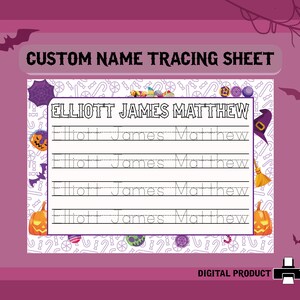 Custom Name Tracing Sheet, Halloween Themed Printable Name Writing ...