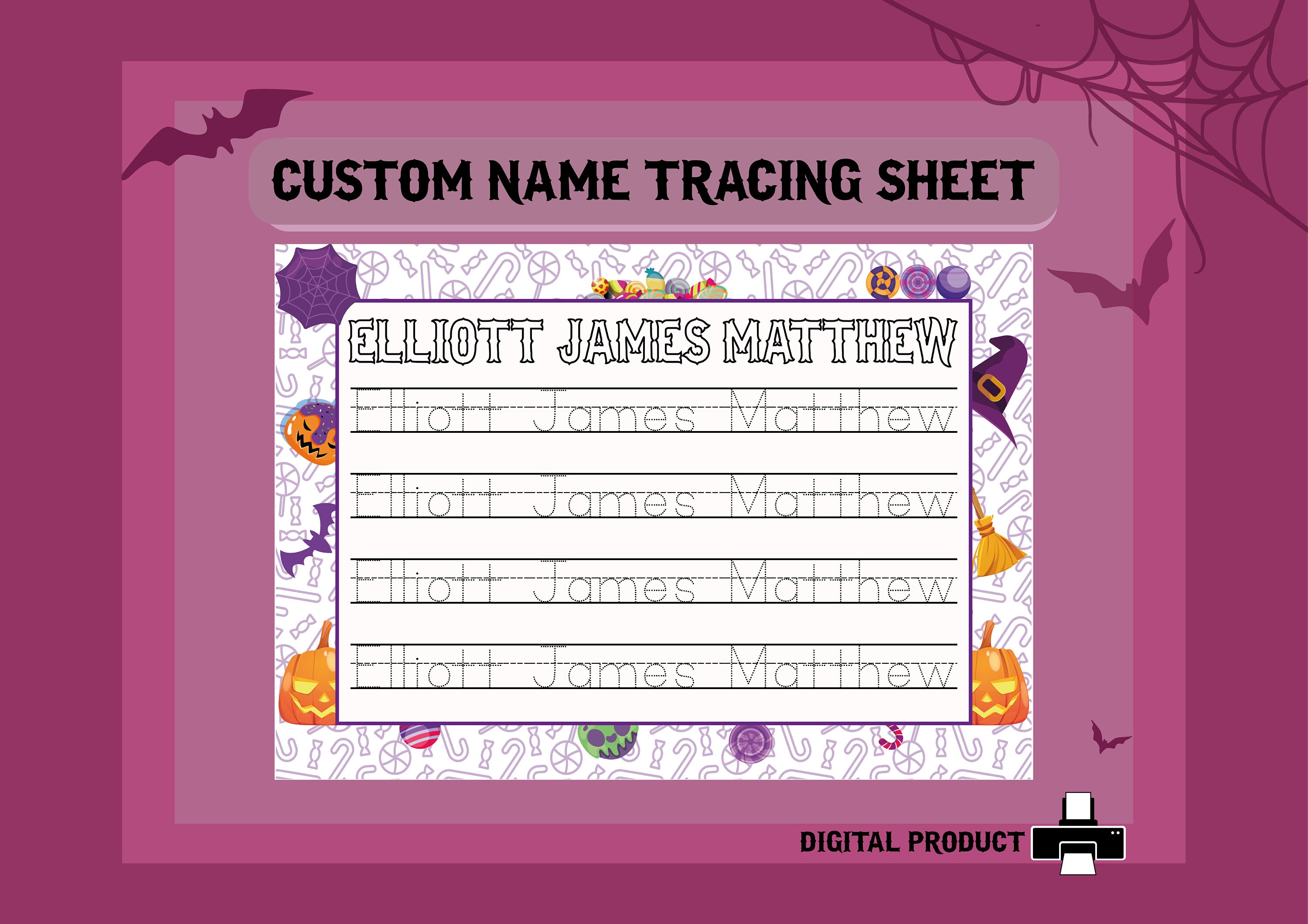 Custom Name Tracing Sheet, Halloween Themed Printable Name Writing ...