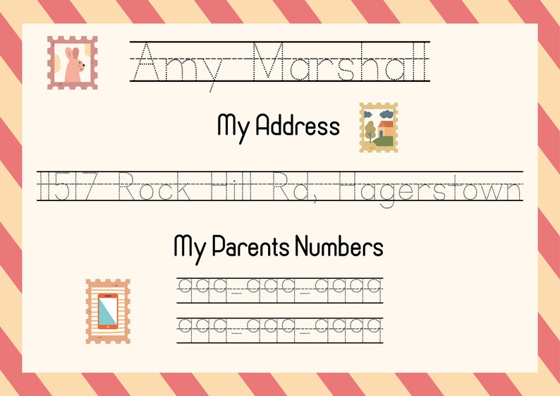Personalized Name Tracing Worksheet: Address & Phone Number (digital ...