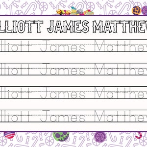 Custom Name Tracing Sheet, Halloween Themed Printable Name Writing ...