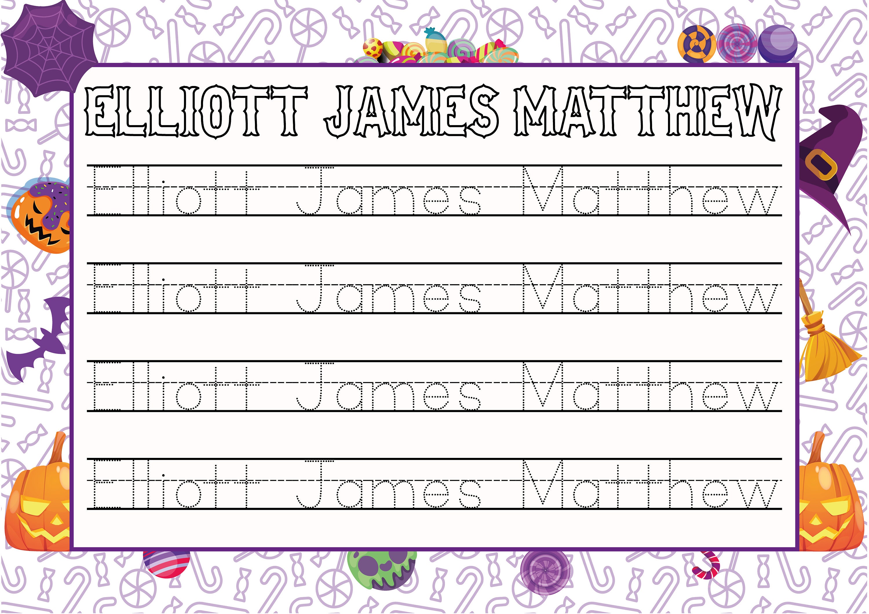 Custom Name Tracing Sheet, Halloween Themed Printable Name Writing ...