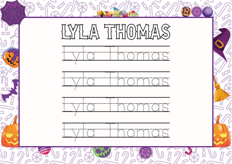 Custom Name Tracing Sheet, Halloween Themed Printable Name Writing ...