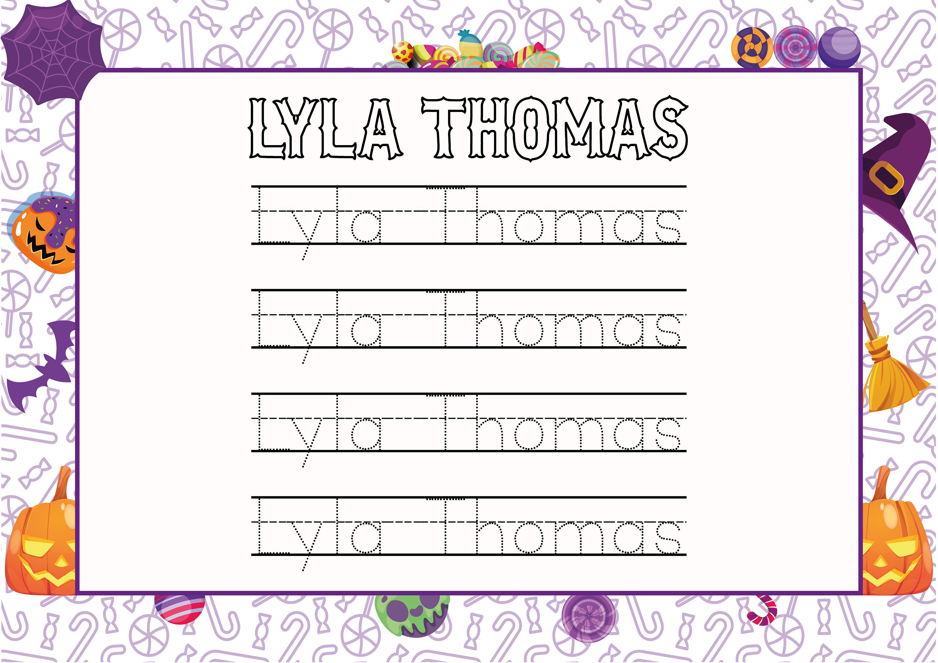 Custom Name Tracing Sheet, Halloween Themed Printable Name Writing ...