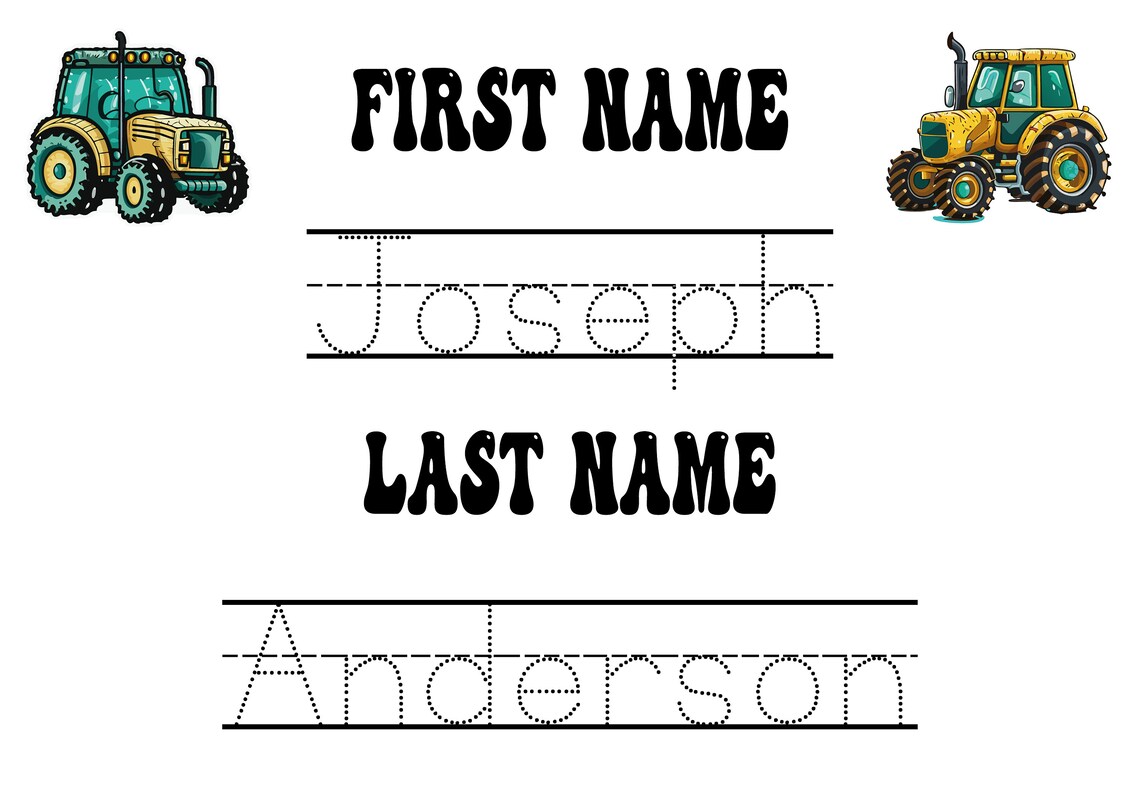 Personalized Tractor Name Tracing Sheet: Handwriting Practice (digital ...