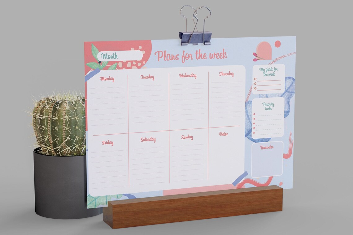 Printable Digital Weekly Planner Plans for the Week Sheet - Etsy