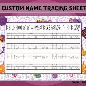 Custom Name Tracing Sheet, Halloween Themed Printable Name Writing ...