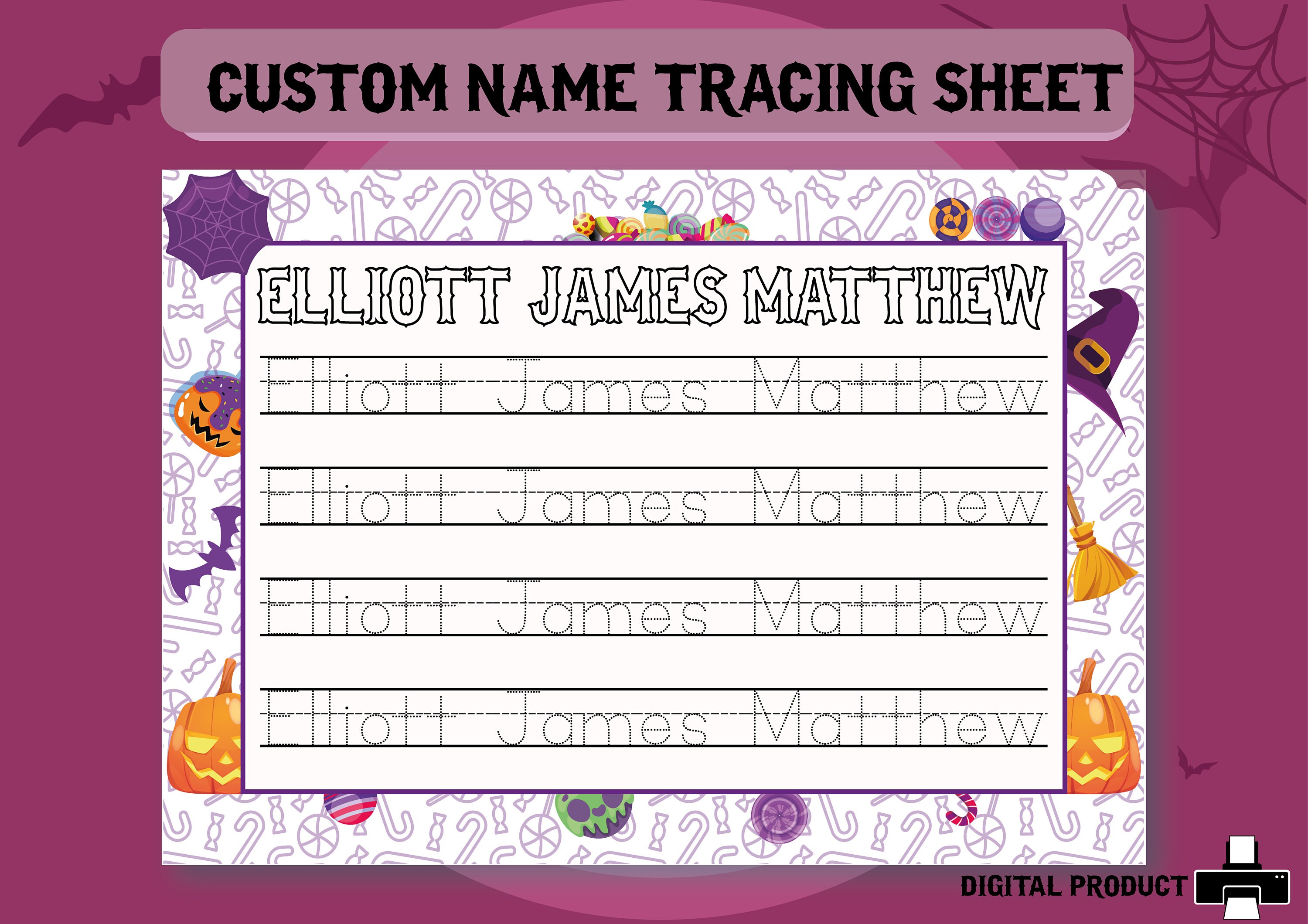 Custom Name Tracing Sheet, Halloween Themed Printable Name Writing ...