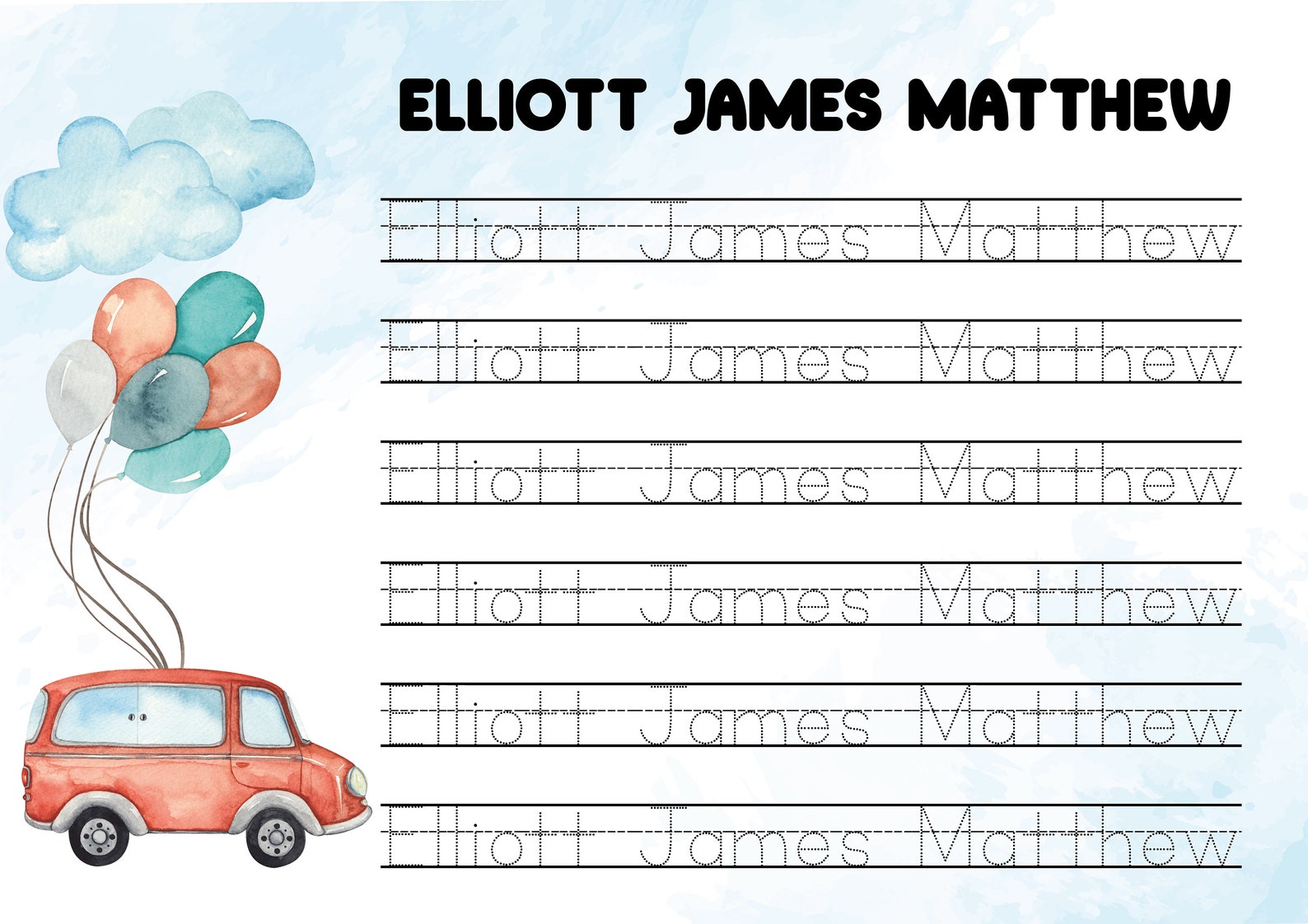 Custom Name Trace Worksheet, Personalized Handwriting Practice for Kids ...