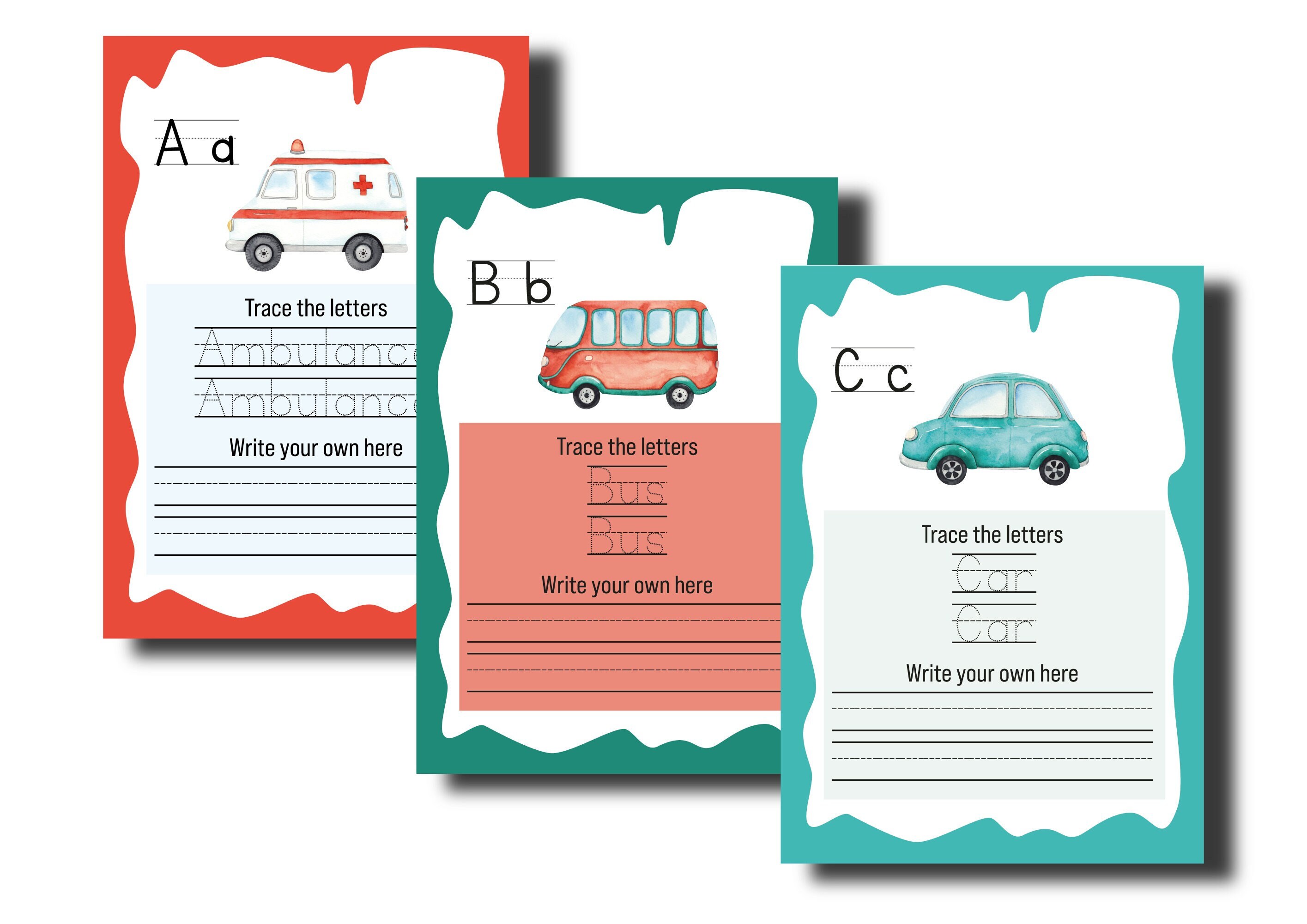 Preschool Truck Themed Writing Worksheet Set, Transport Vehicles Names ...