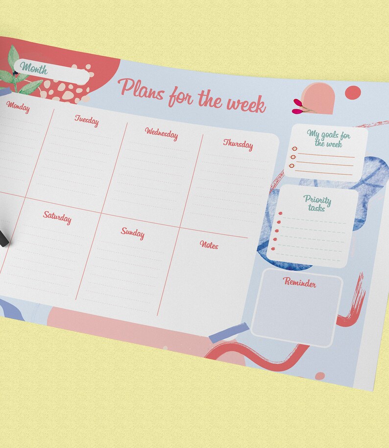 Printable Digital Weekly Planner Plans for the Week Sheet - Etsy