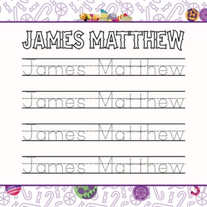 Custom Name Tracing Sheet, Halloween Themed Printable Name Writing ...