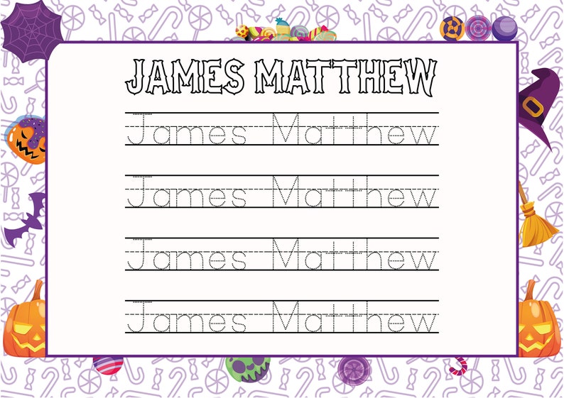 Custom Name Tracing Sheet, Halloween Themed Printable Name Writing ...