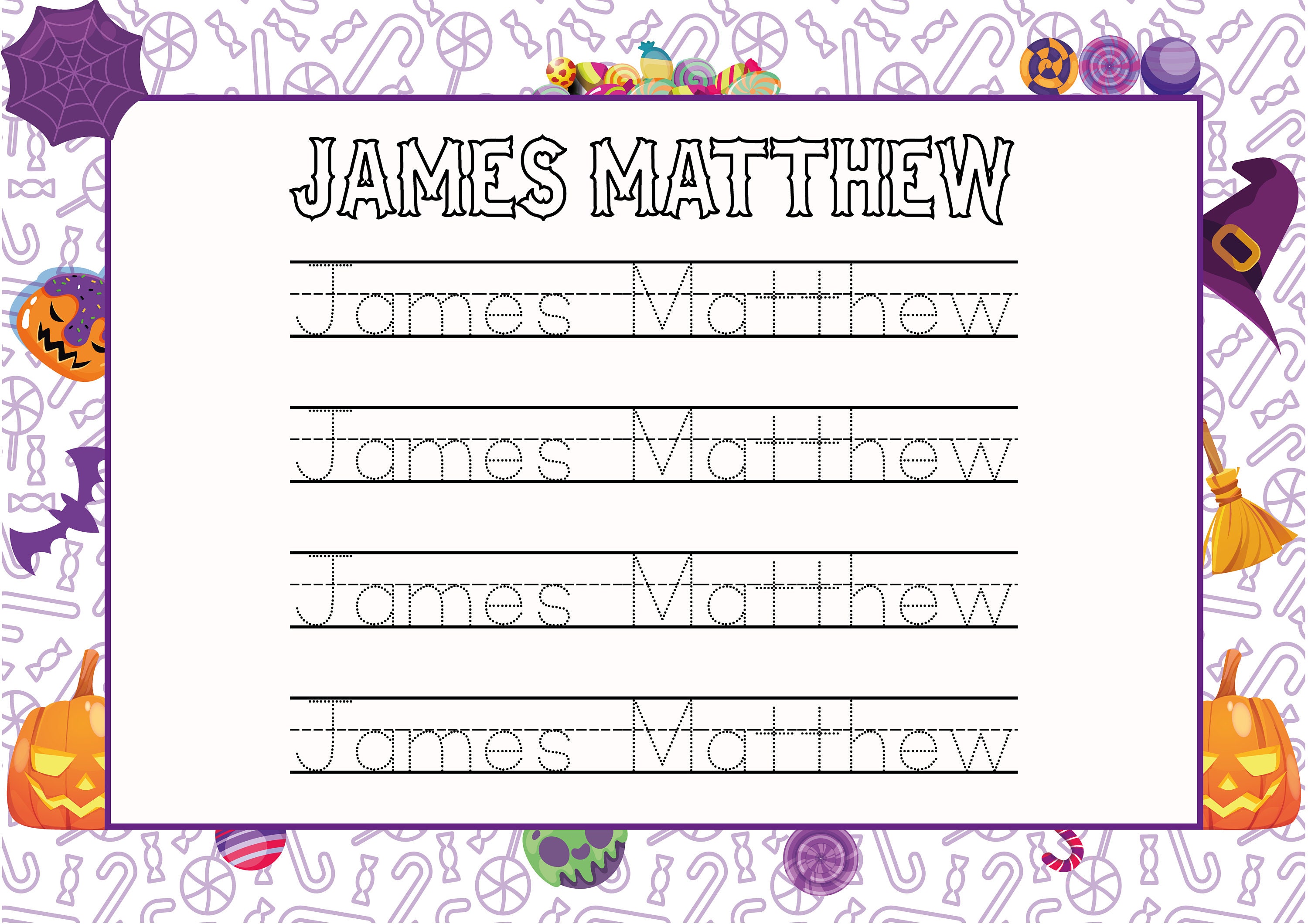 Custom Name Tracing Sheet, Halloween Themed Printable Name Writing ...