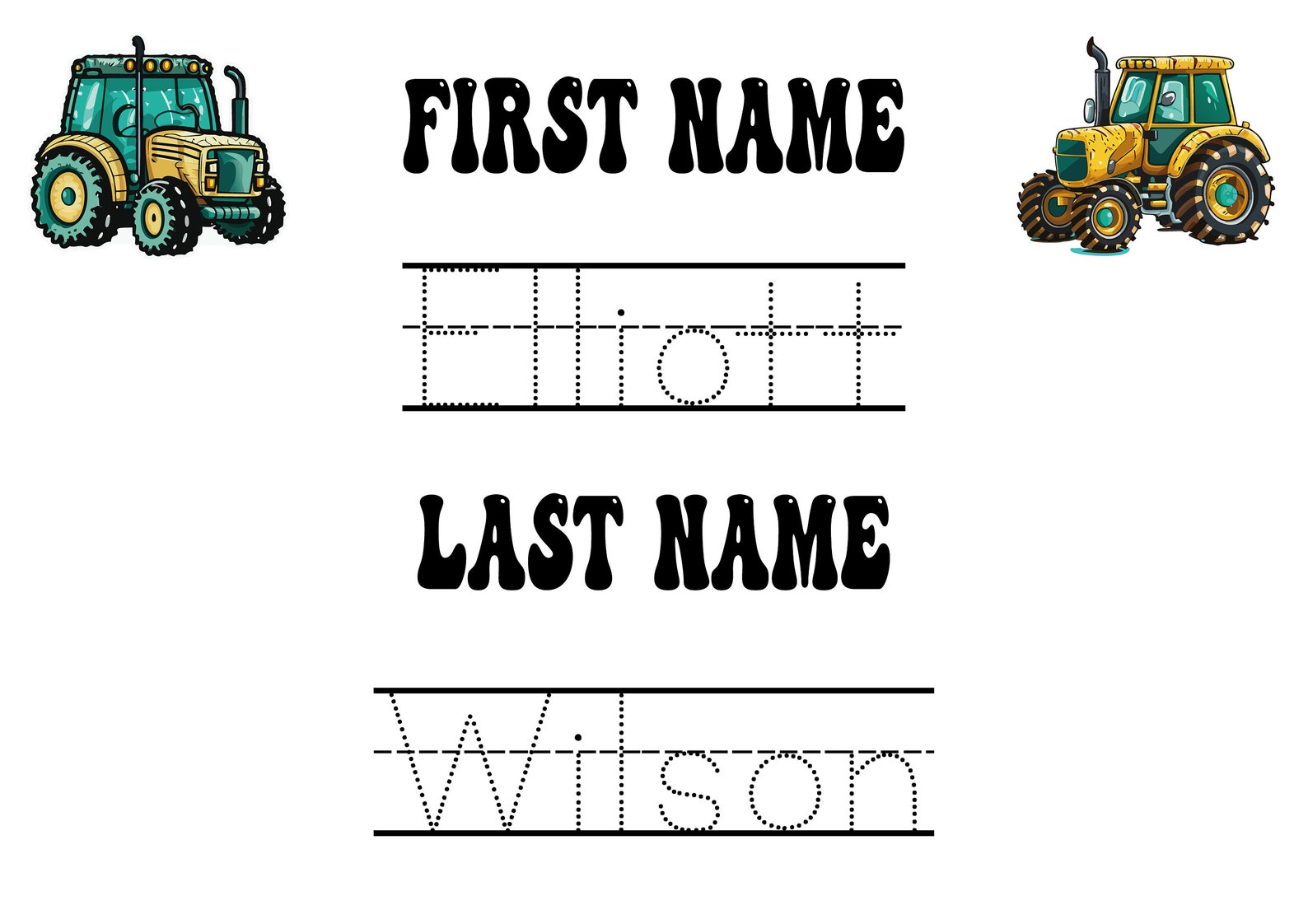 Personalized Tractor Name Tracing Sheet: Handwriting Practice (digital ...