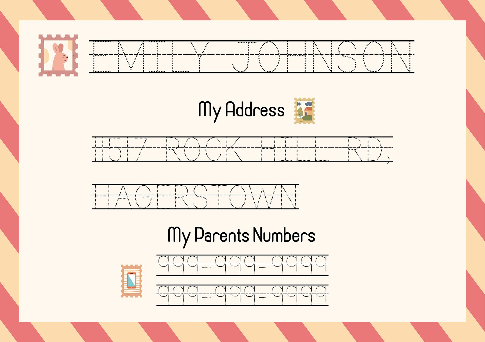 Personalized Name Tracing Worksheet: Address & Phone Number (digital ...