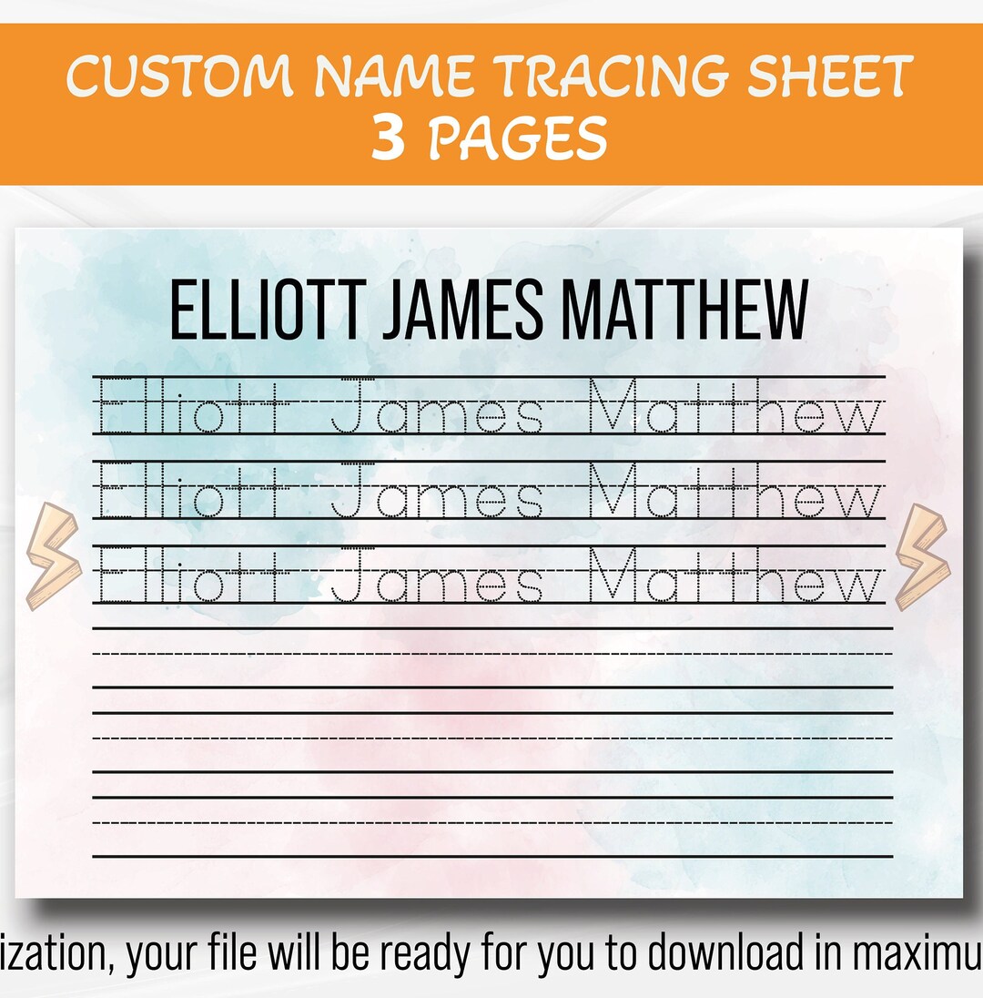 Custom Name Tracing Worksheets 3 Pages, Printable Handwriting Practice ...
