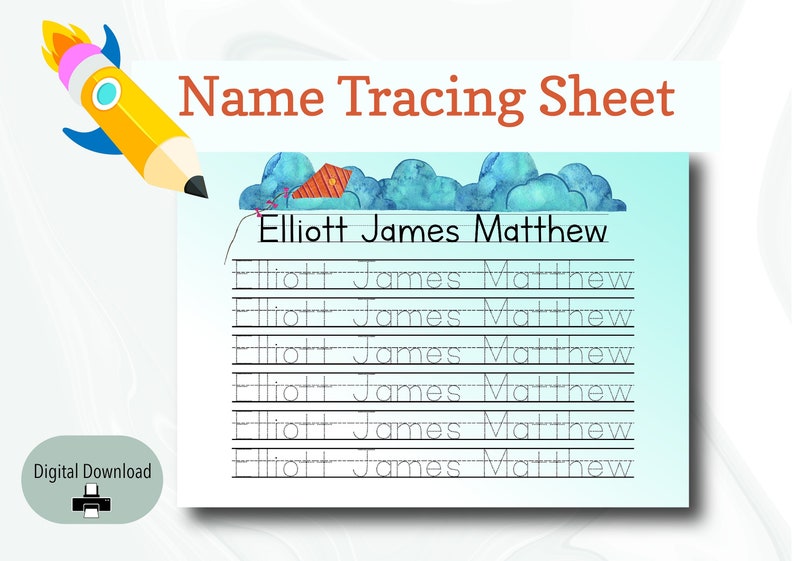 Custom Educational Tracing Sheet Personalized Trace Name - Etsy