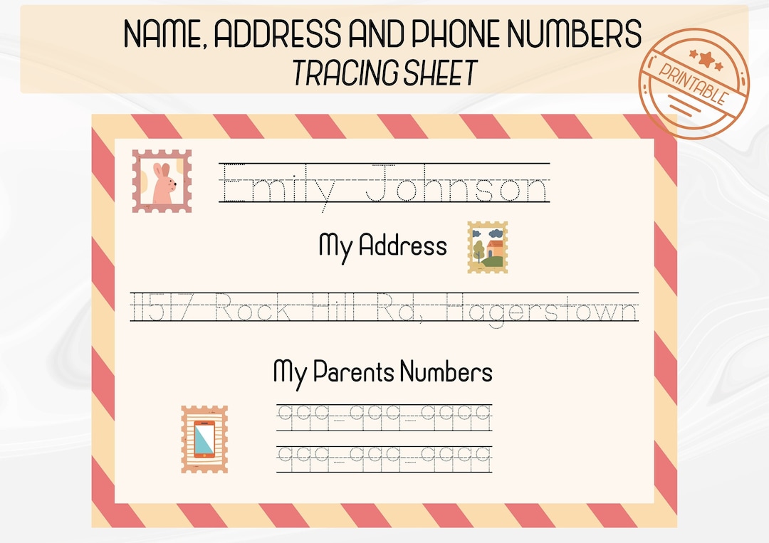 Learning to Write Their Names, Addresses, and Phone Numbers Worksheet ...