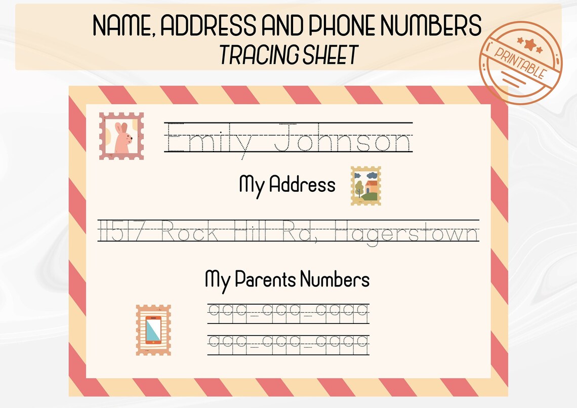 Learning to Write Their Names, Addresses, and Phone Numbers Worksheet ...