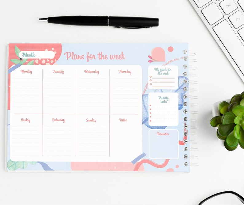 Printable Digital Weekly Planner Plans for the Week Sheet - Etsy