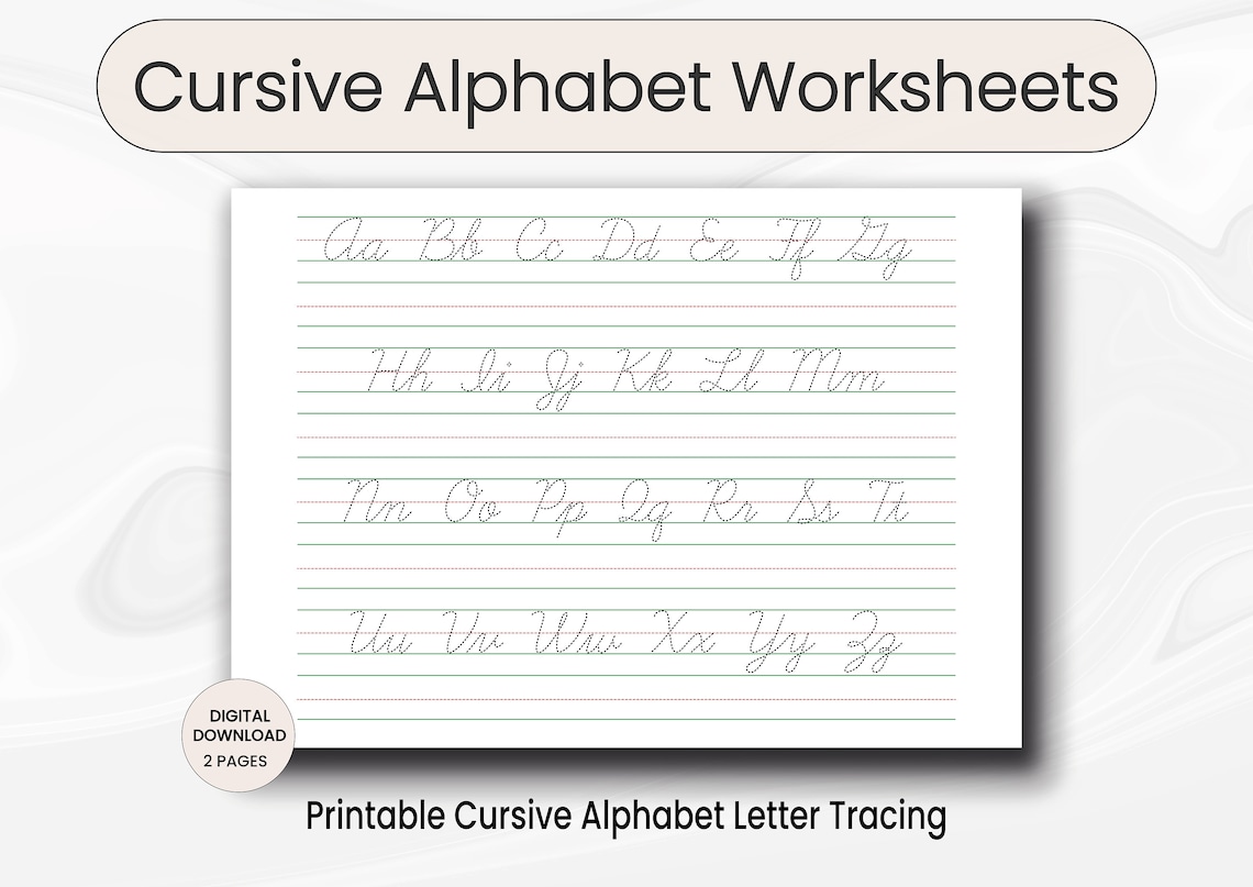 Cursive Alphabet Letter Tracing Worksheets, Printable Cursive ...