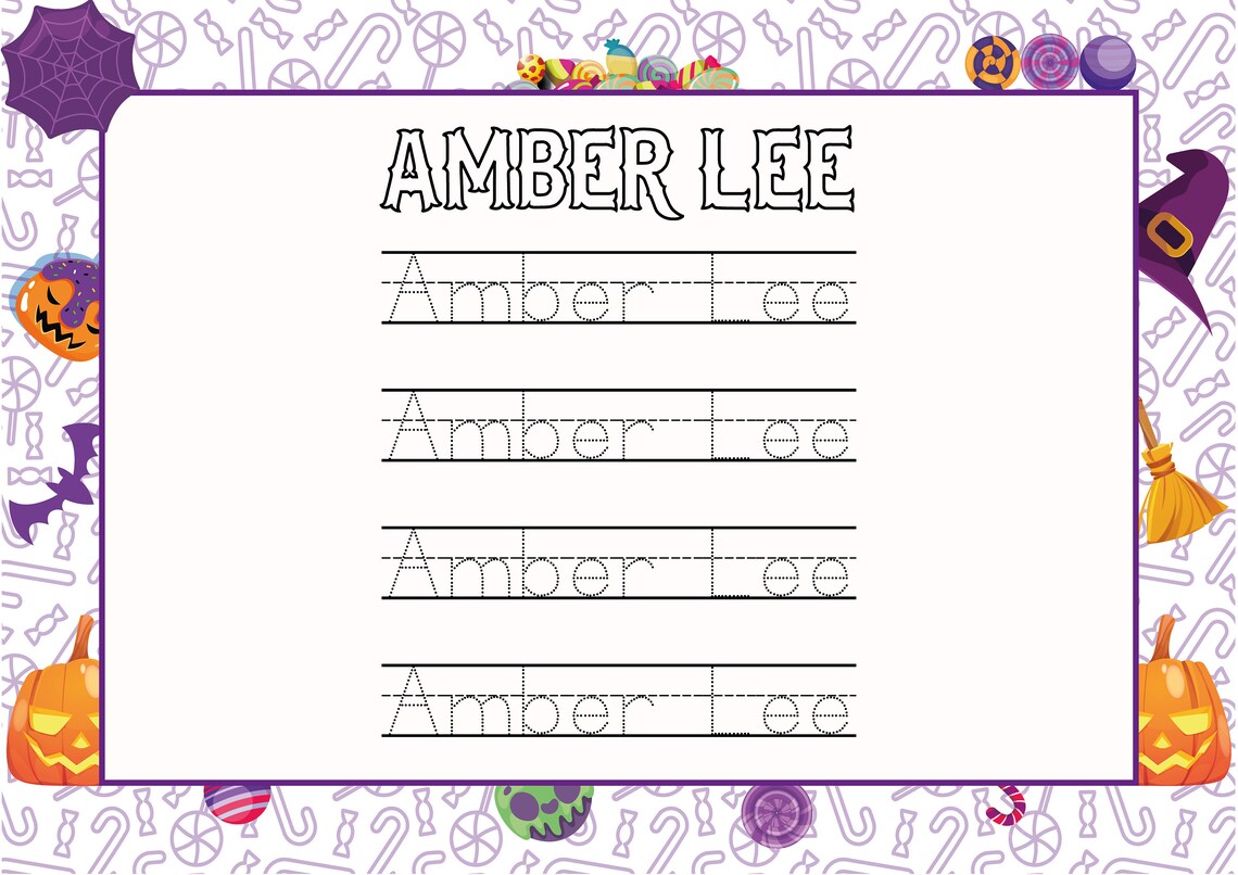 Custom Name Tracing Sheet, Halloween Themed Printable Name Writing ...