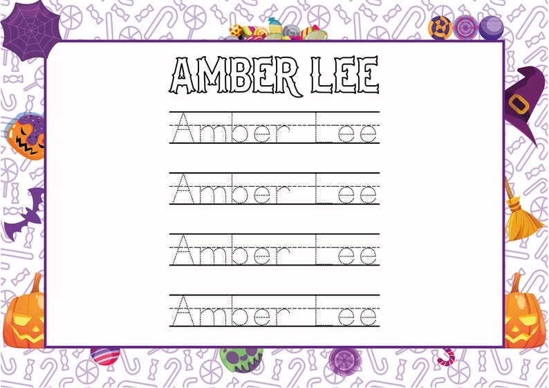 Custom Name Tracing Sheet, Halloween Themed Printable Name Writing ...