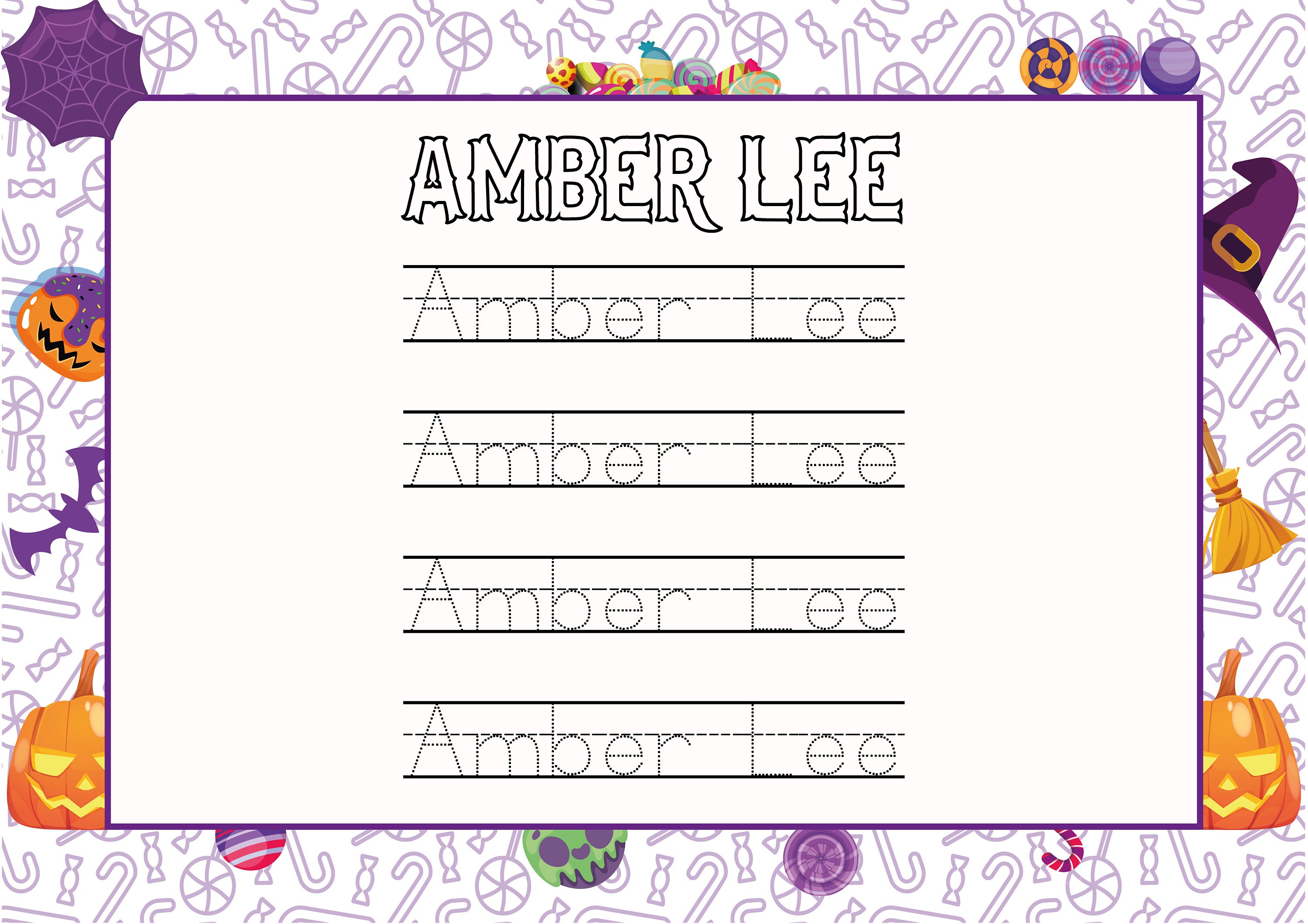Custom Name Tracing Sheet, Halloween Themed Printable Name Writing ...