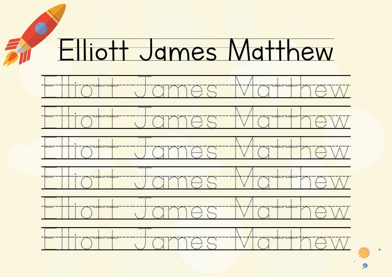 Personalized Name Tracing Worksheet: Rocket Theme (digital Download) - Etsy