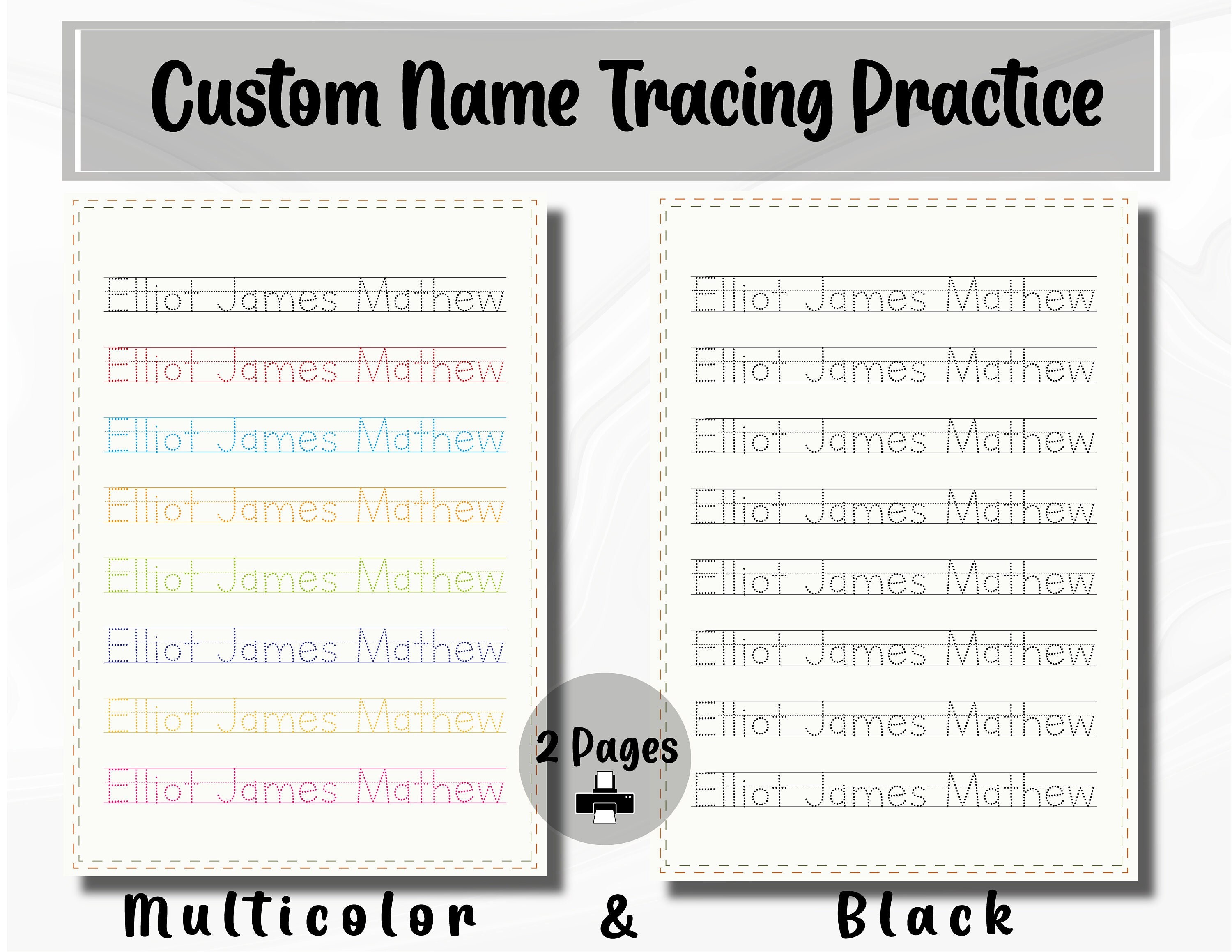Custom Name Trace Practice Educational Preschool Worksheet Printable ...
