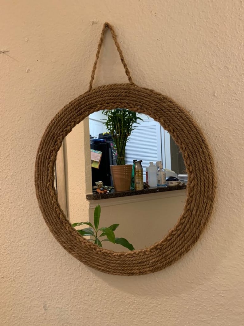 Round Wrapped Rope Mirror With Hanging Loop Vintage Nautical - Etsy