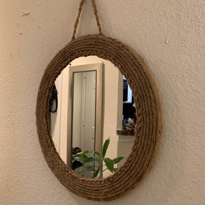 Round Wrapped Rope Mirror With Hanging Loop, Vintage Nautical Design ...