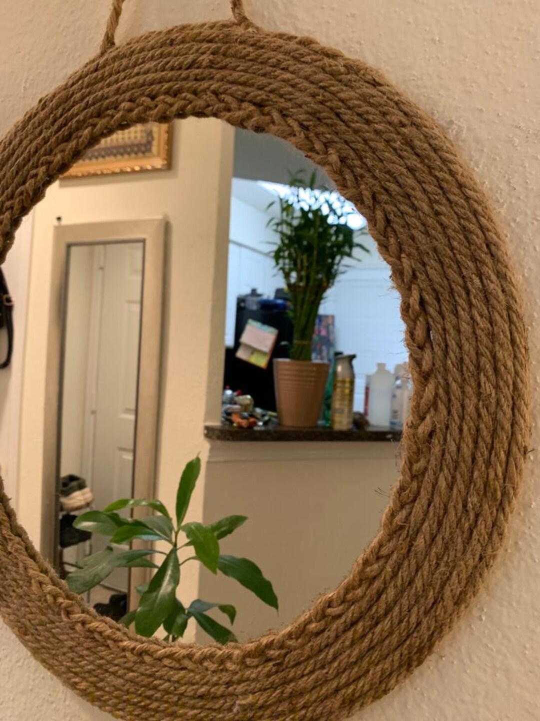 Round Wrapped Rope Mirror With Hanging Loop, Vintage Nautical Design ...