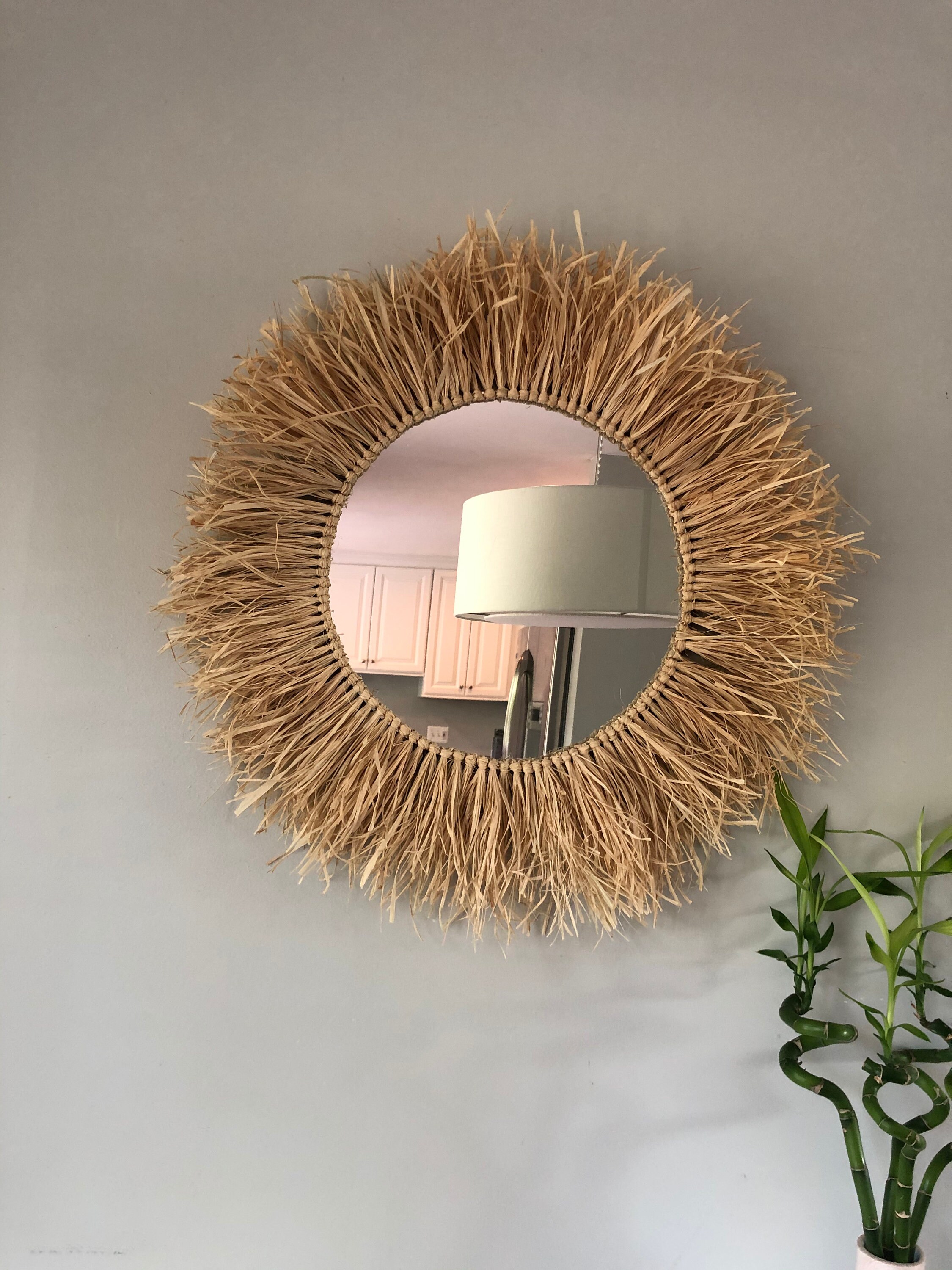 Handmade Round Raffia Mirror Wall Art Homedecor Gift | Etsy