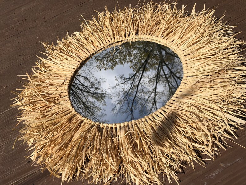 Handmade Round Raffia Mirror Wall Art Homedecor Gift | Etsy