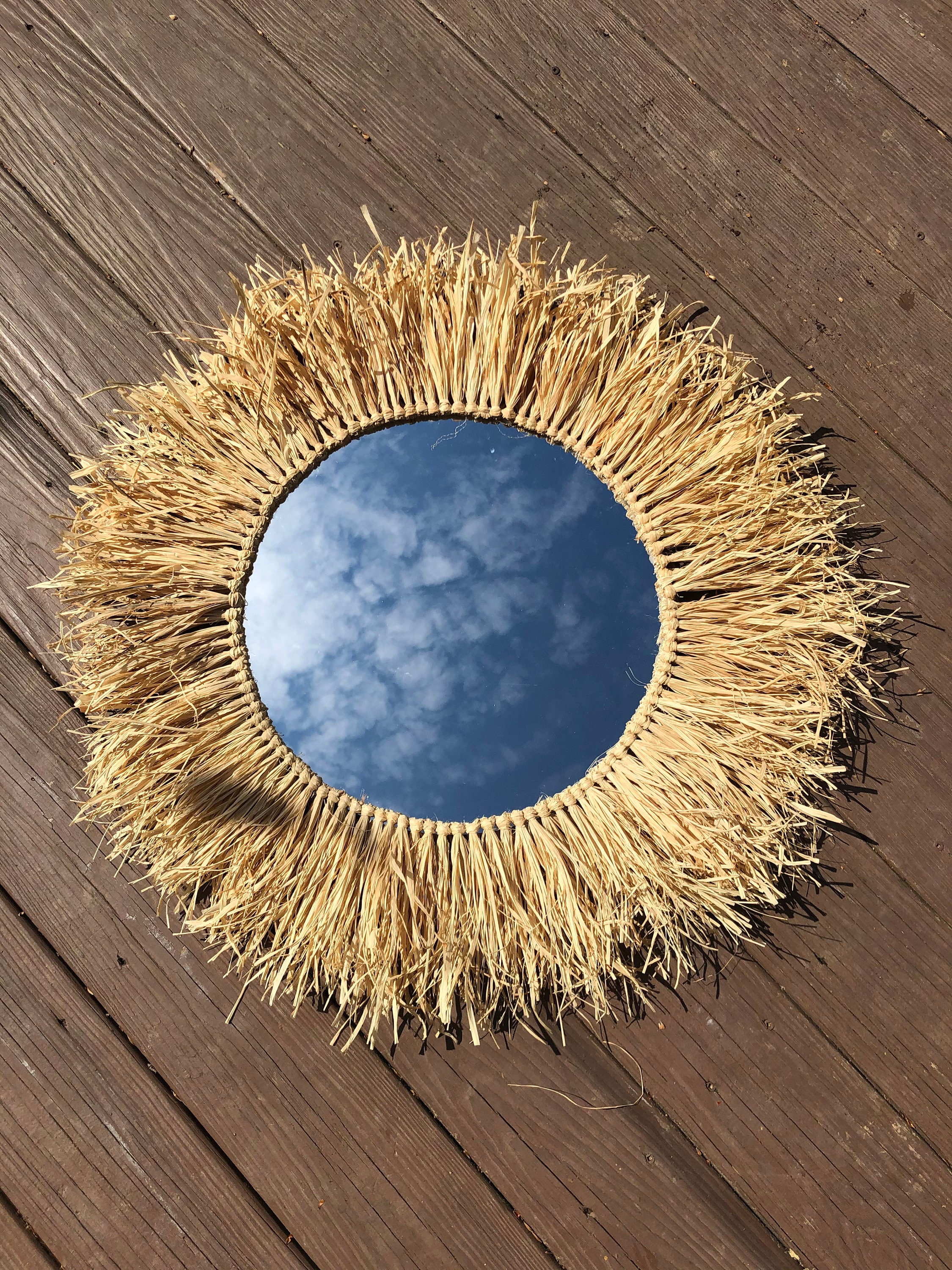 Handmade Round Raffia Mirror Wall Art Homedecor Gift | Etsy
