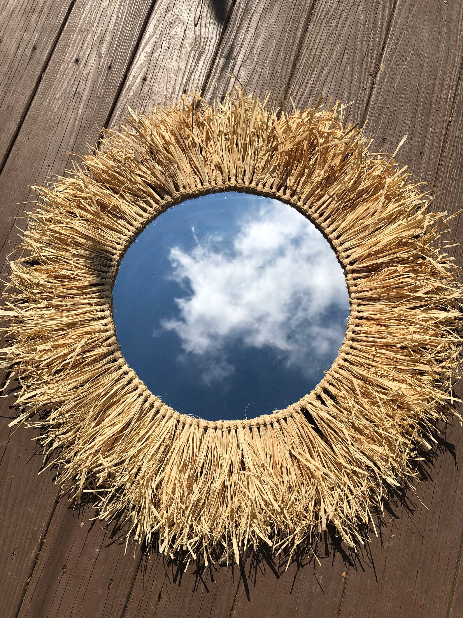Handmade Round Raffia Mirror Wall Art Homedecor Gift | Etsy