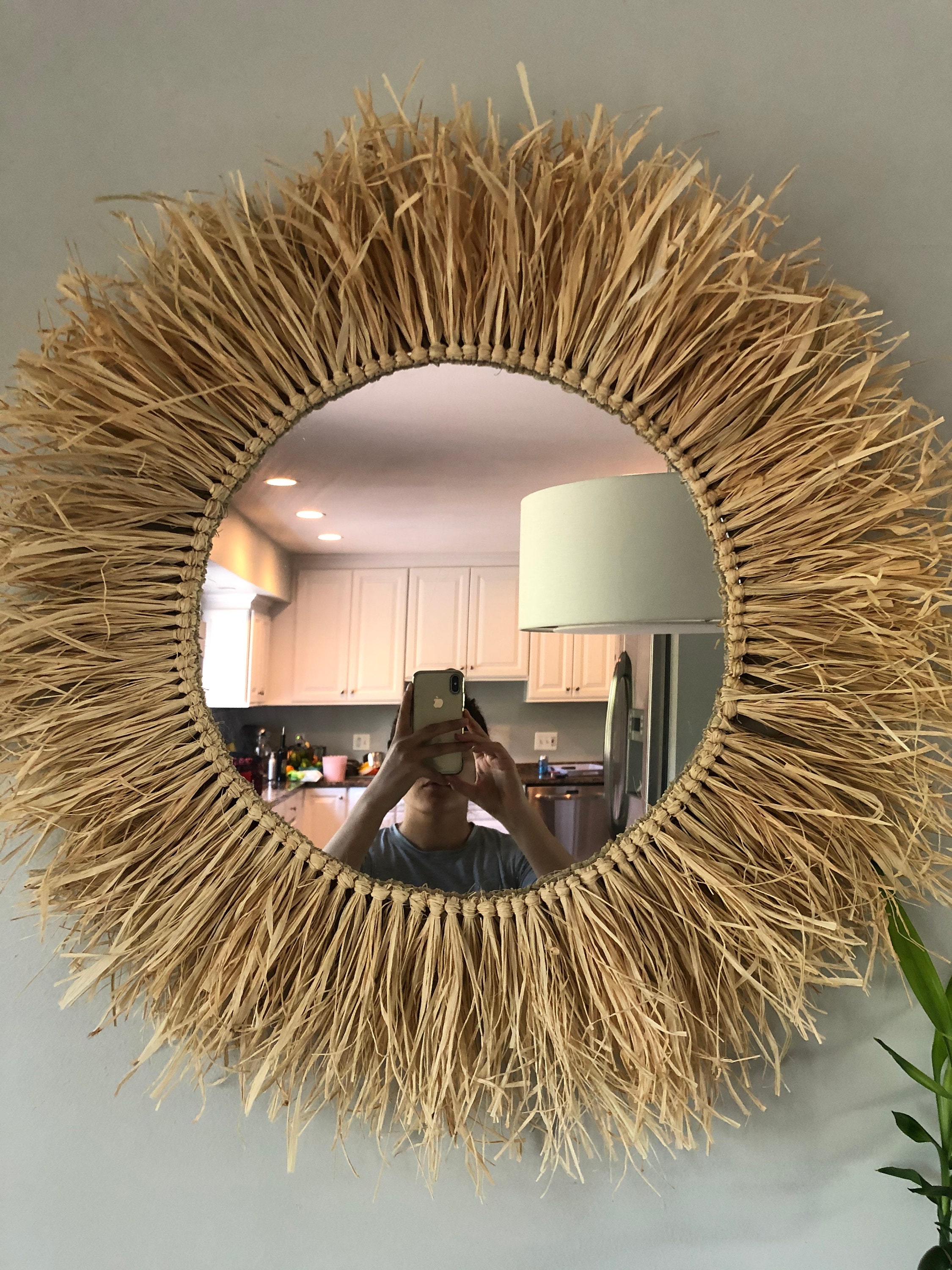 Handmade Round Raffia Mirror Wall Art Homedecor Gift | Etsy