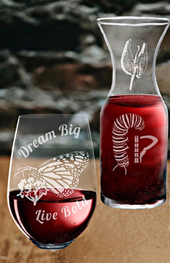 Monarch Butterfly Wine Glass Set With Small Carafe Original Design ...