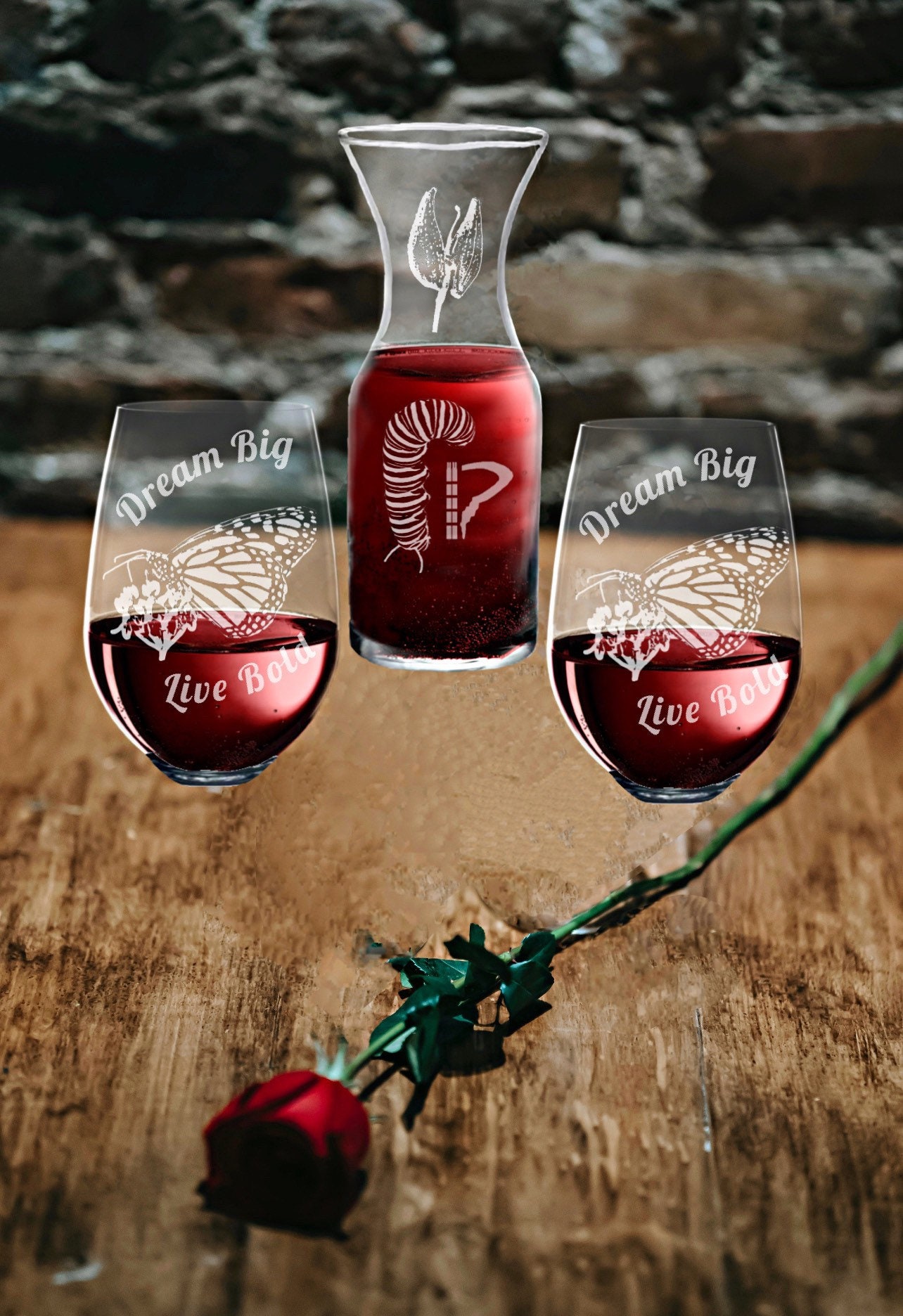 Monarch Butterfly Wine Glass Set With Small Carafe Original Design ...