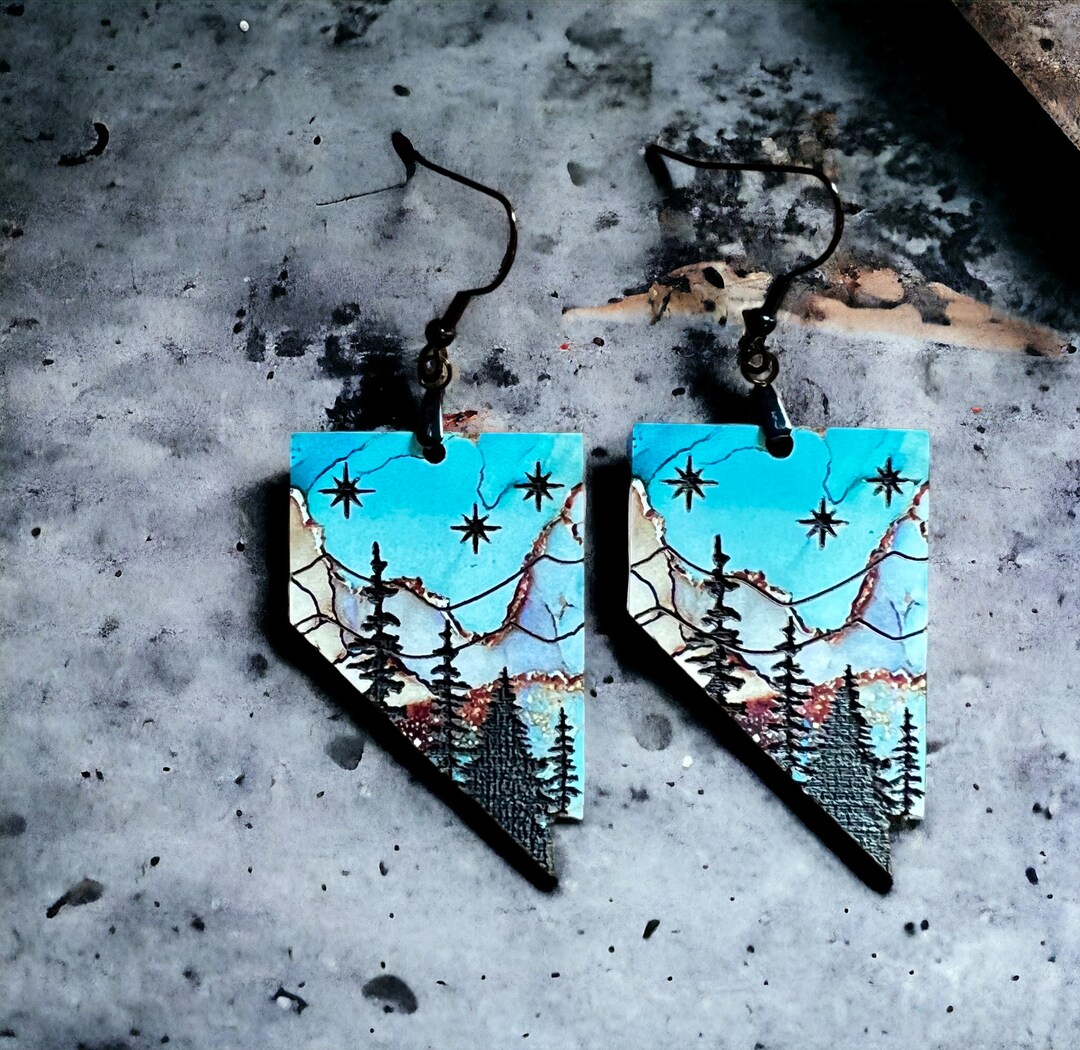 Nevada Engraved Trees Earrings Dangle/hanging - Etsy