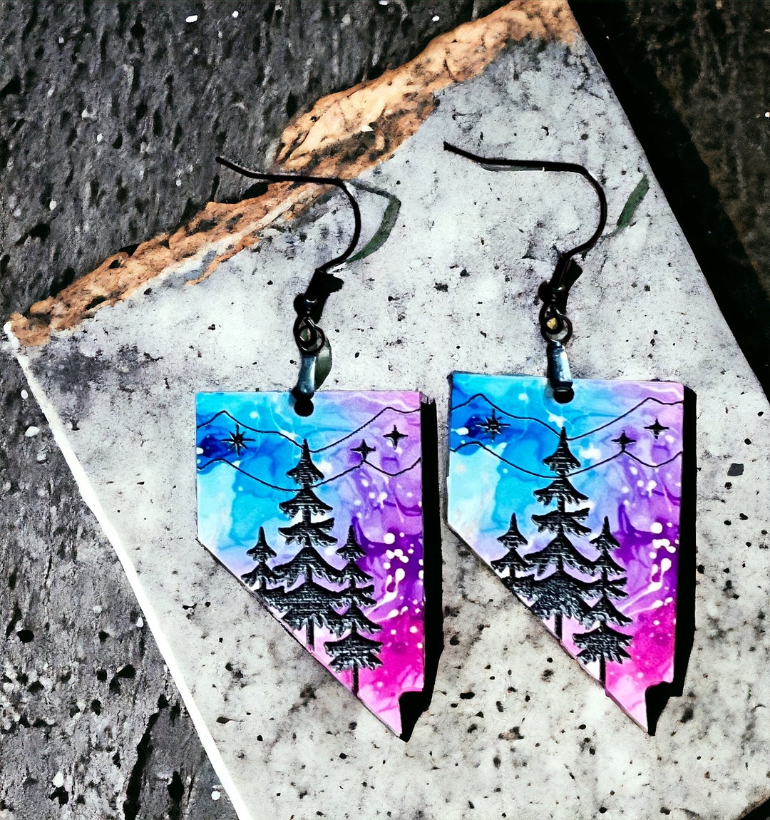 Nevada Engraved Trees Earrings Dangle/hanging - Etsy