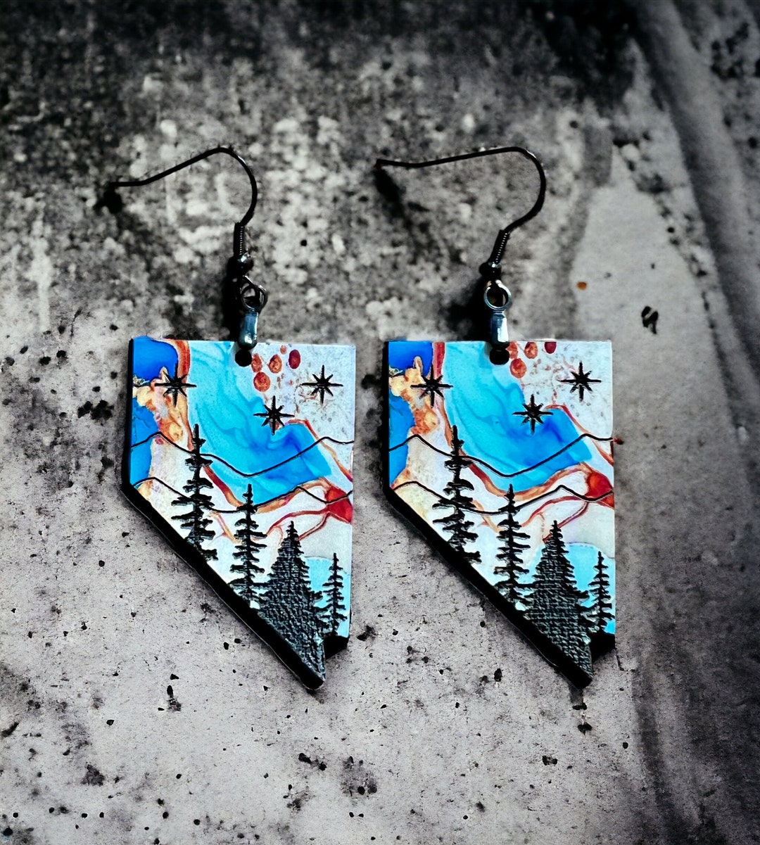 Nevada Engraved Trees Earrings Dangle/hanging - Etsy