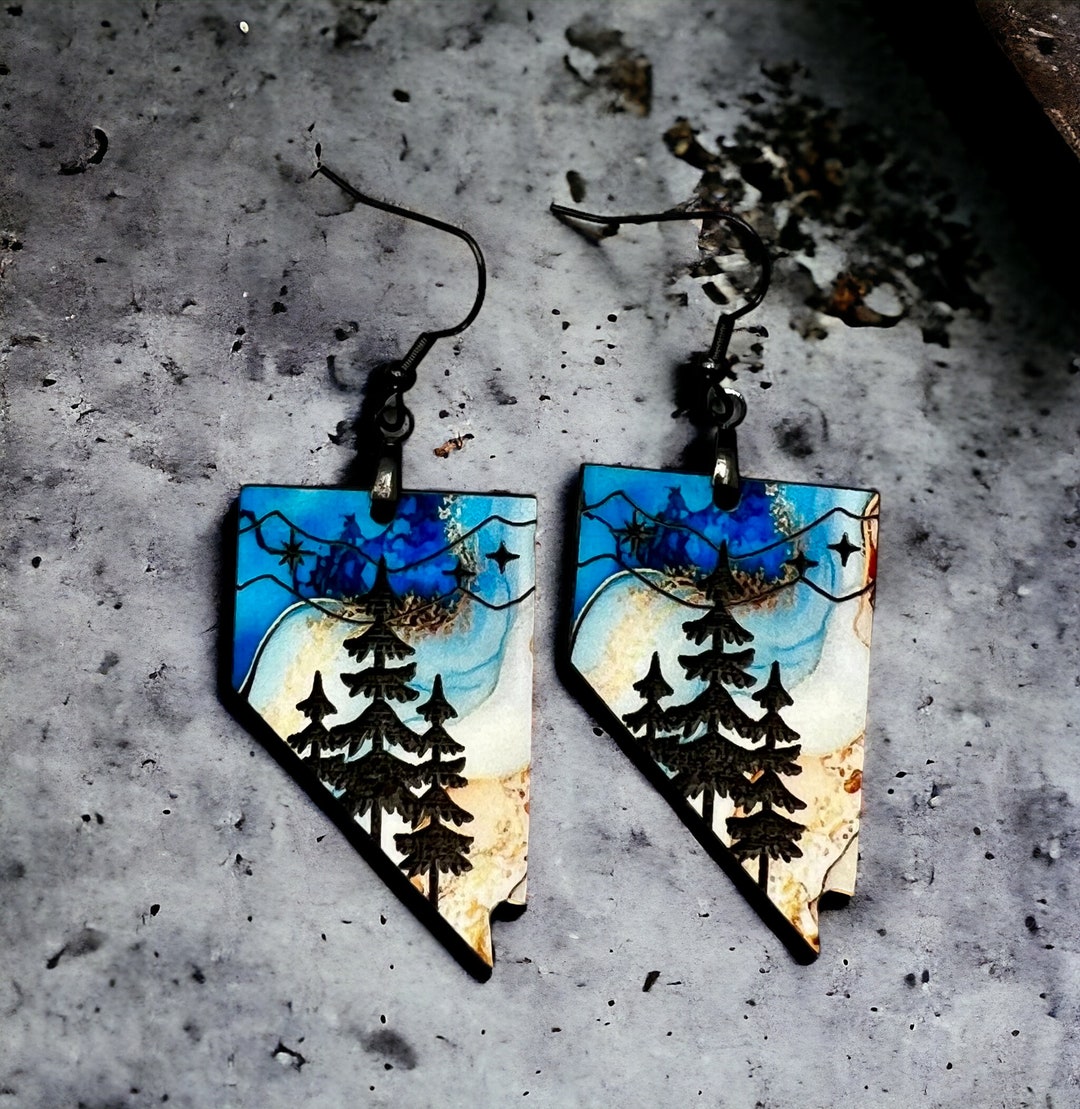 Nevada Engraved Trees Earrings Dangle/hanging - Etsy