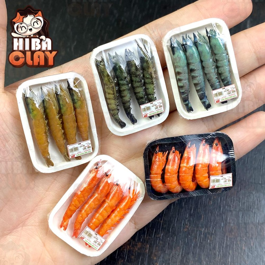 Dollhouse Miniature Polymer Clay Shrimp Tray: Handmade Mini Food Model ...