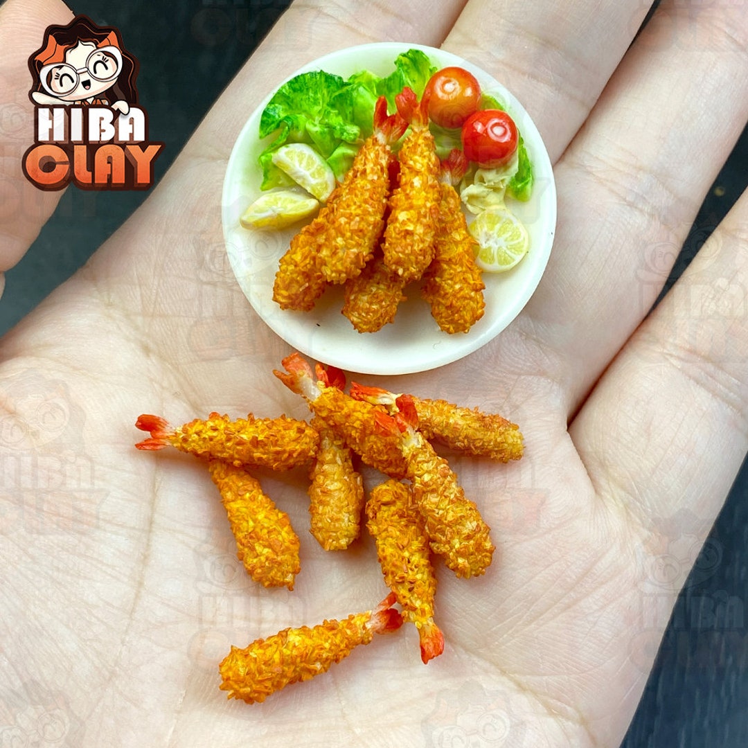Handmade Polymer Clay Fried Shrimp Miniature, Dollhouse Seafood Food ...